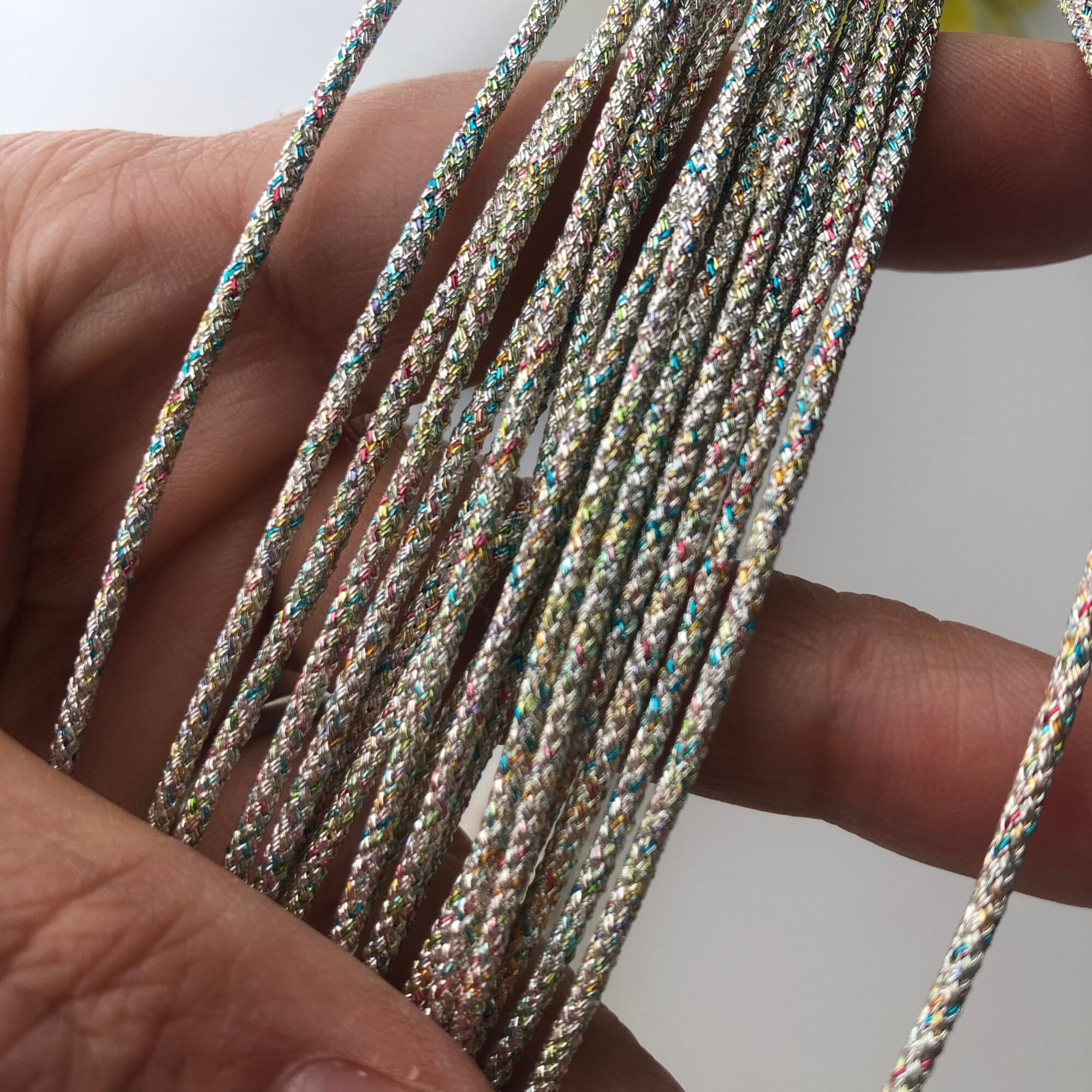 Fantastic Silver kumihimo cord with iridescent melange tint Japanese ...