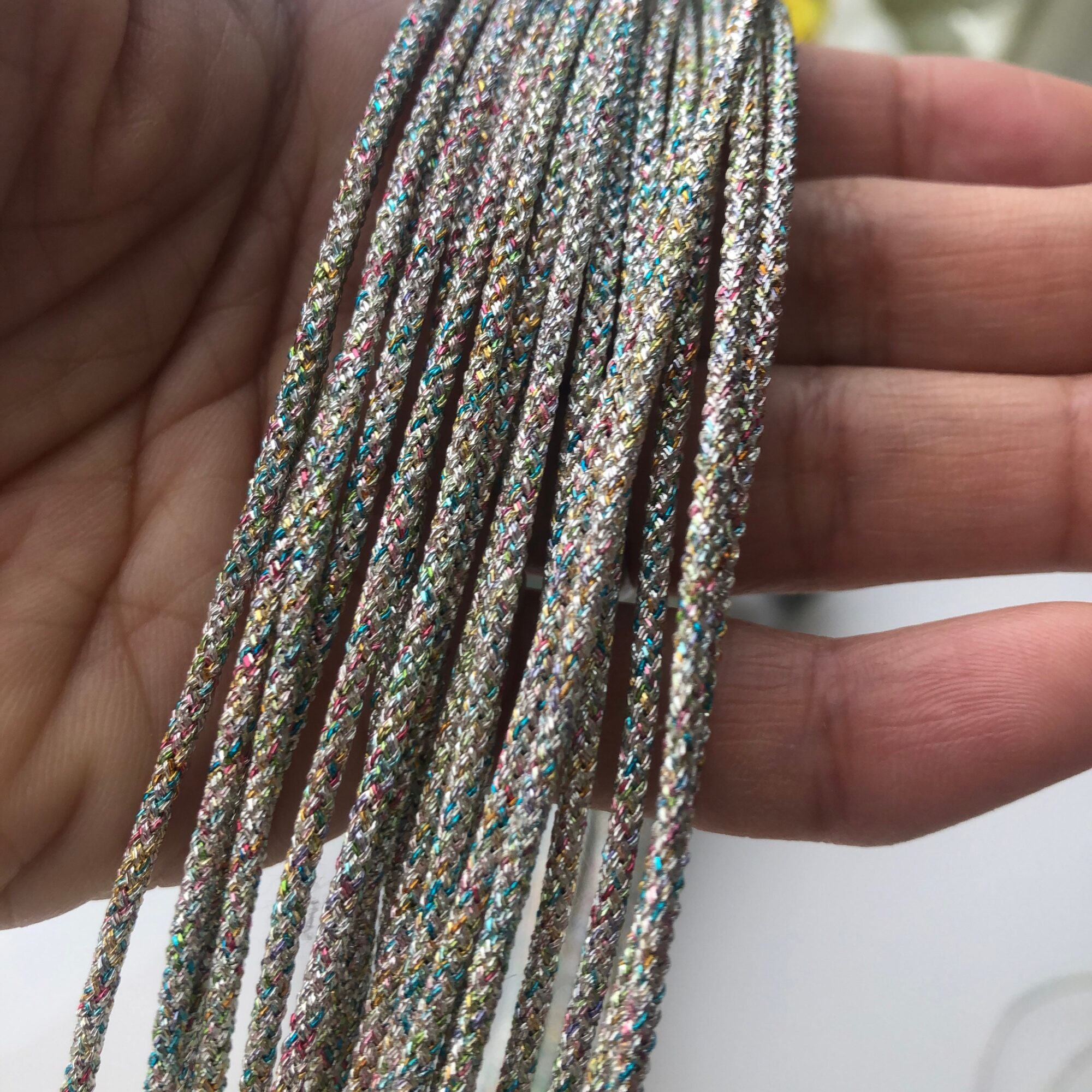 Fantastic Silver kumihimo cord with iridescent melange tint Japanese ...