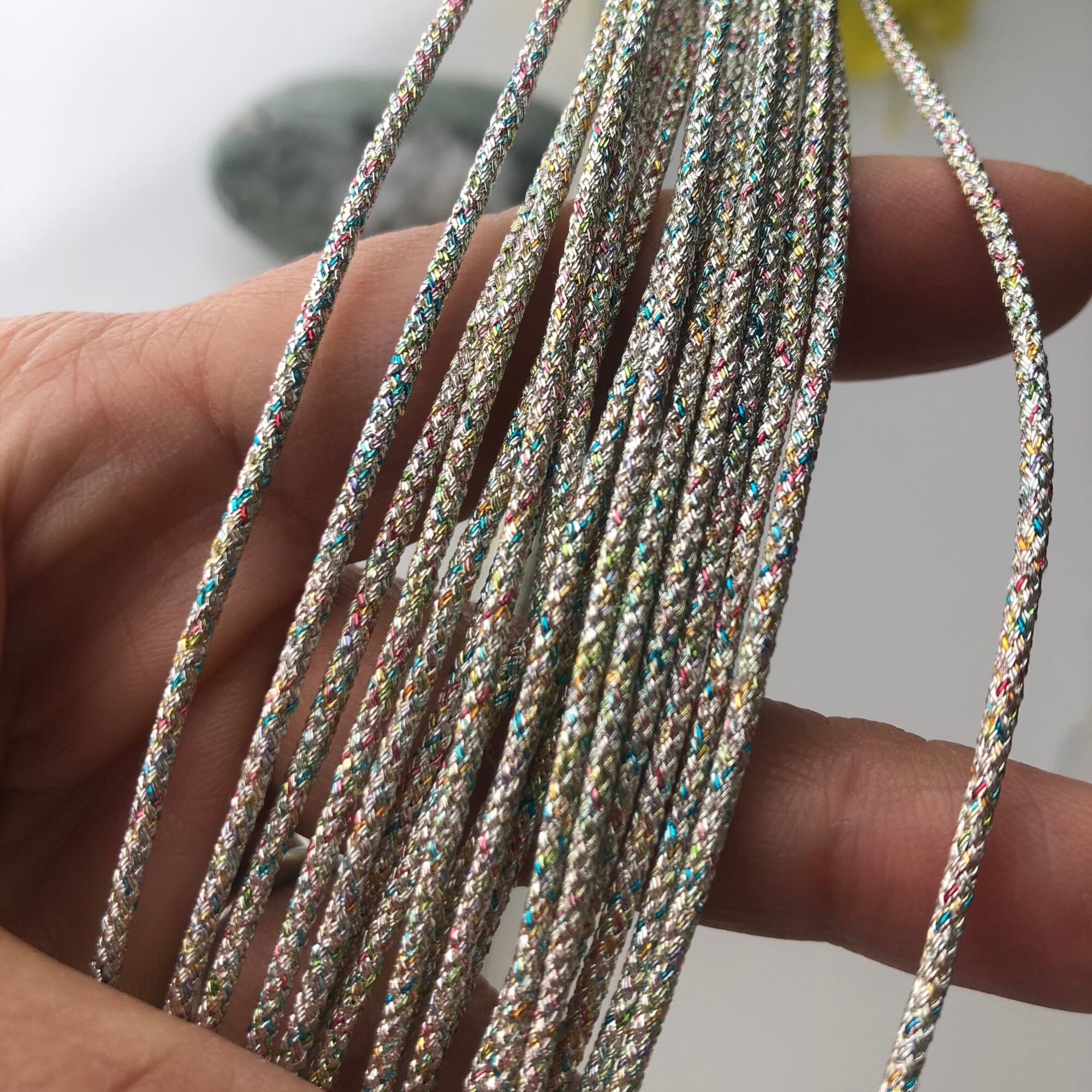 Fantastic Silver kumihimo cord with iridescent melange tint Japanese ...