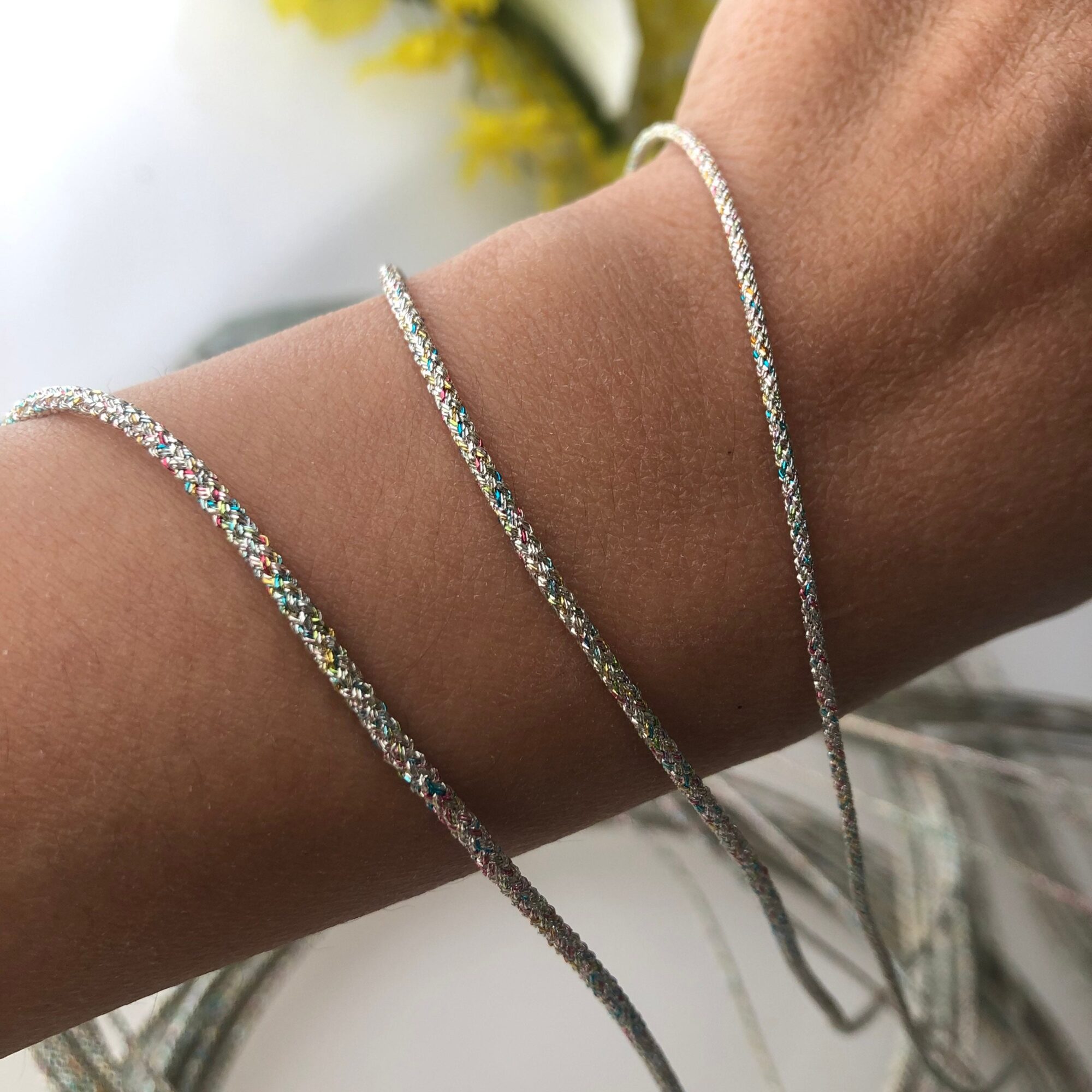 Fantastic Silver kumihimo cord with iridescent melange tint Japanese ...