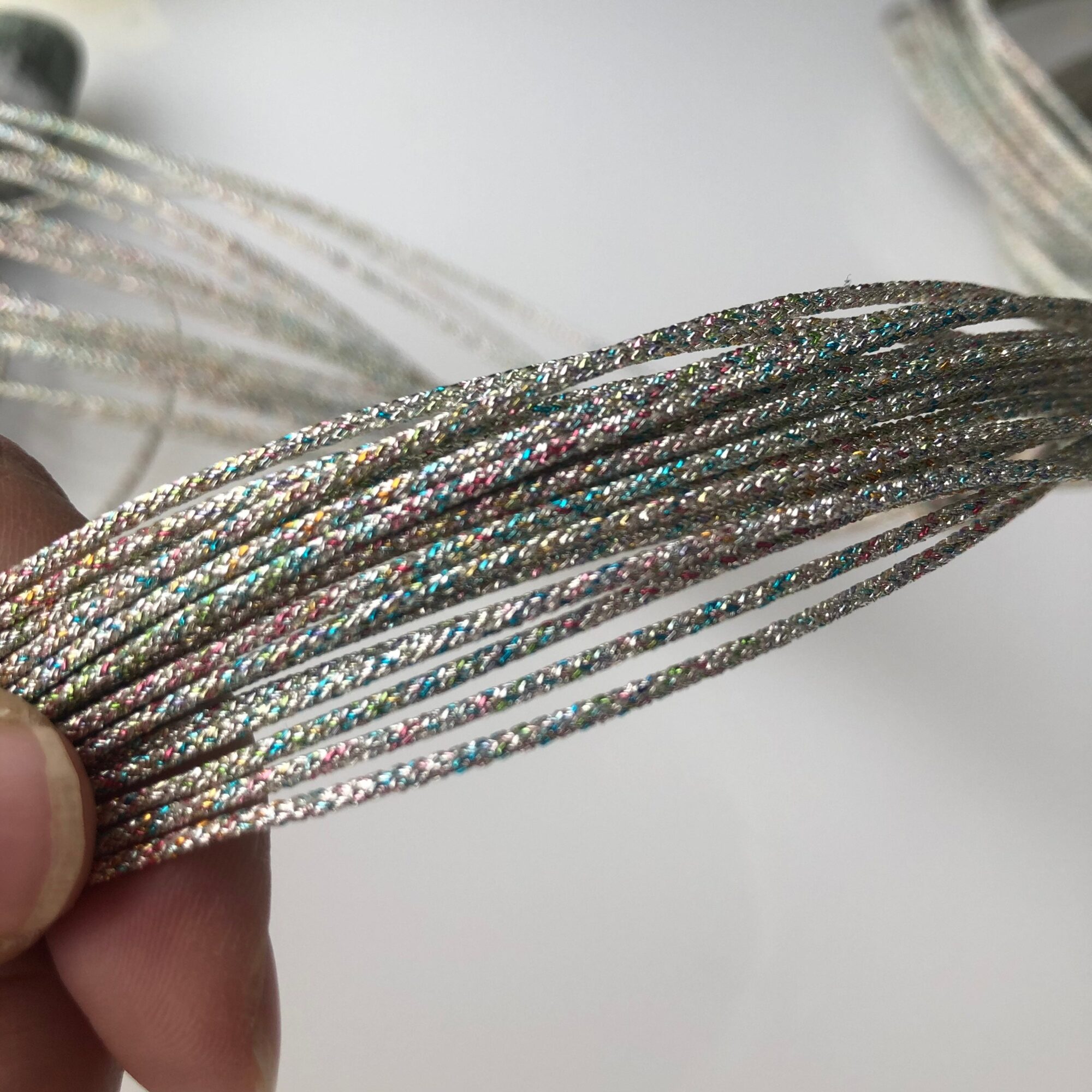 Fantastic Silver kumihimo cord with iridescent melange tint Japanese ...