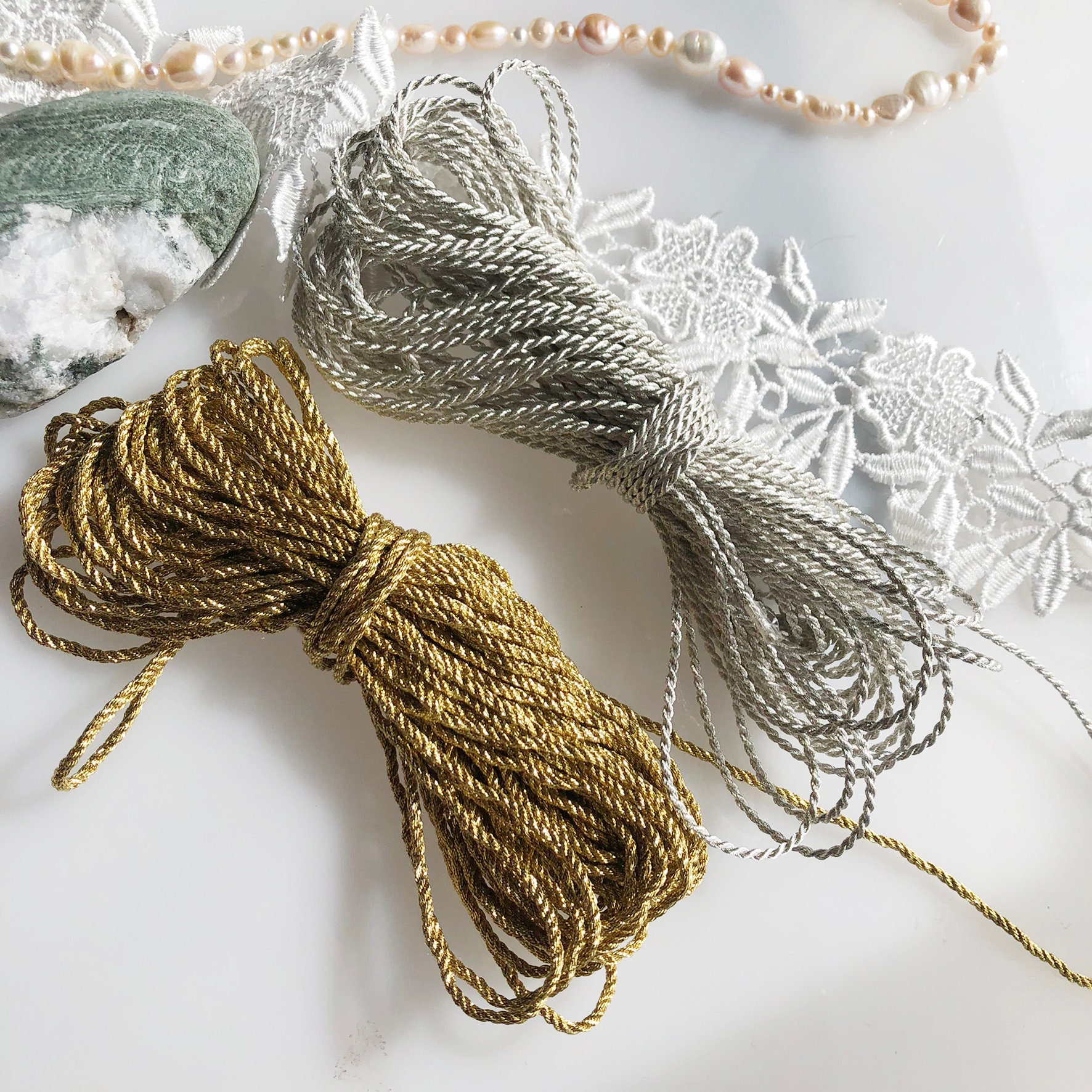 Japanese twisted cord gold & silver 2mm / 5m made in KYOTO - Atelier Miyabi