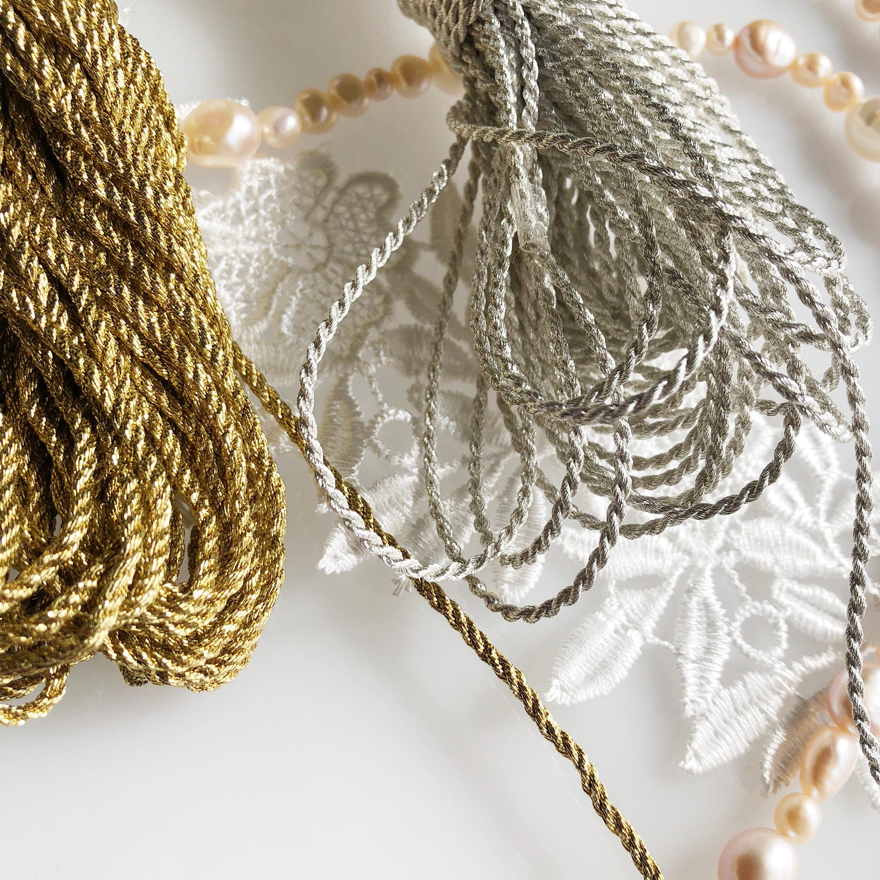 Japanese twisted cord gold & silver 2mm / 5m made in KYOTO - Atelier Miyabi