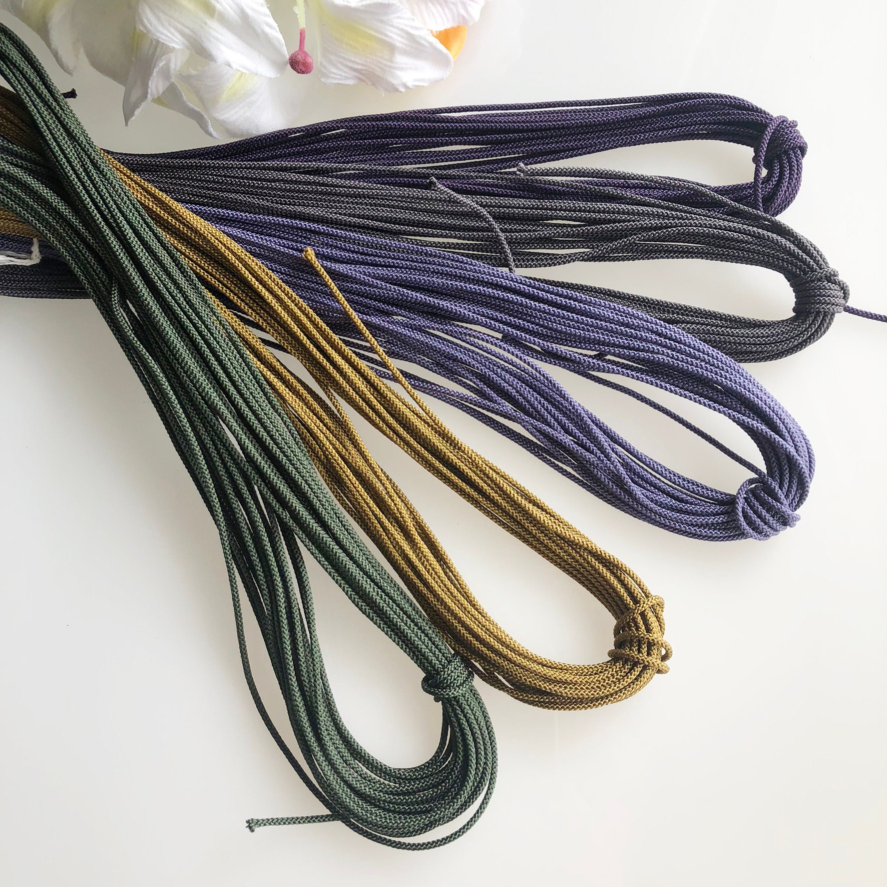 Silk round braided cord kumihimo 1.5mm 120cm Japanese silk cord ...