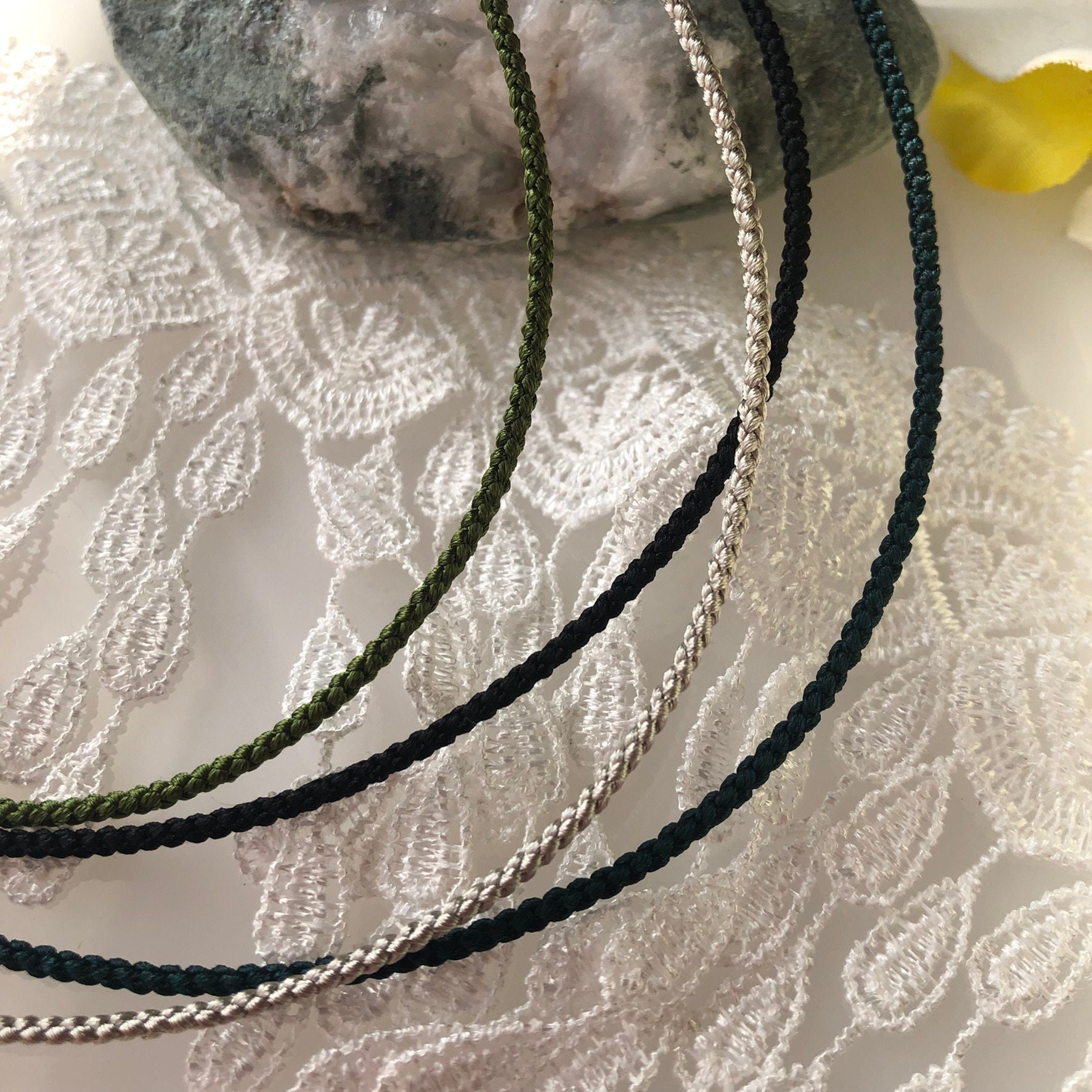 Silk round braided cord kumihimo 2mm Japanese silk cord “Yotsu-gumi” 4 ...