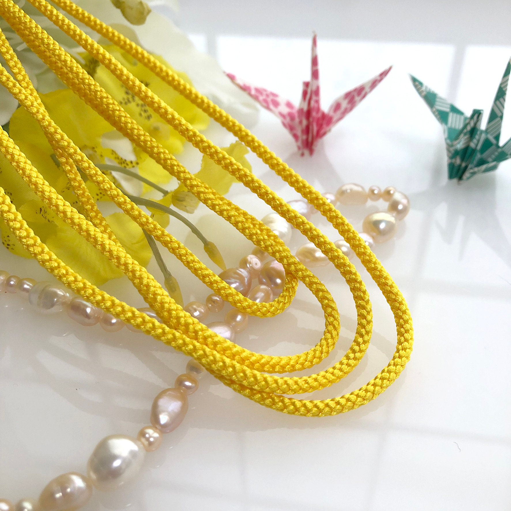 Yellow Silk round braided cord kumihimo Japanese silk cord/3mm/1 meter ...