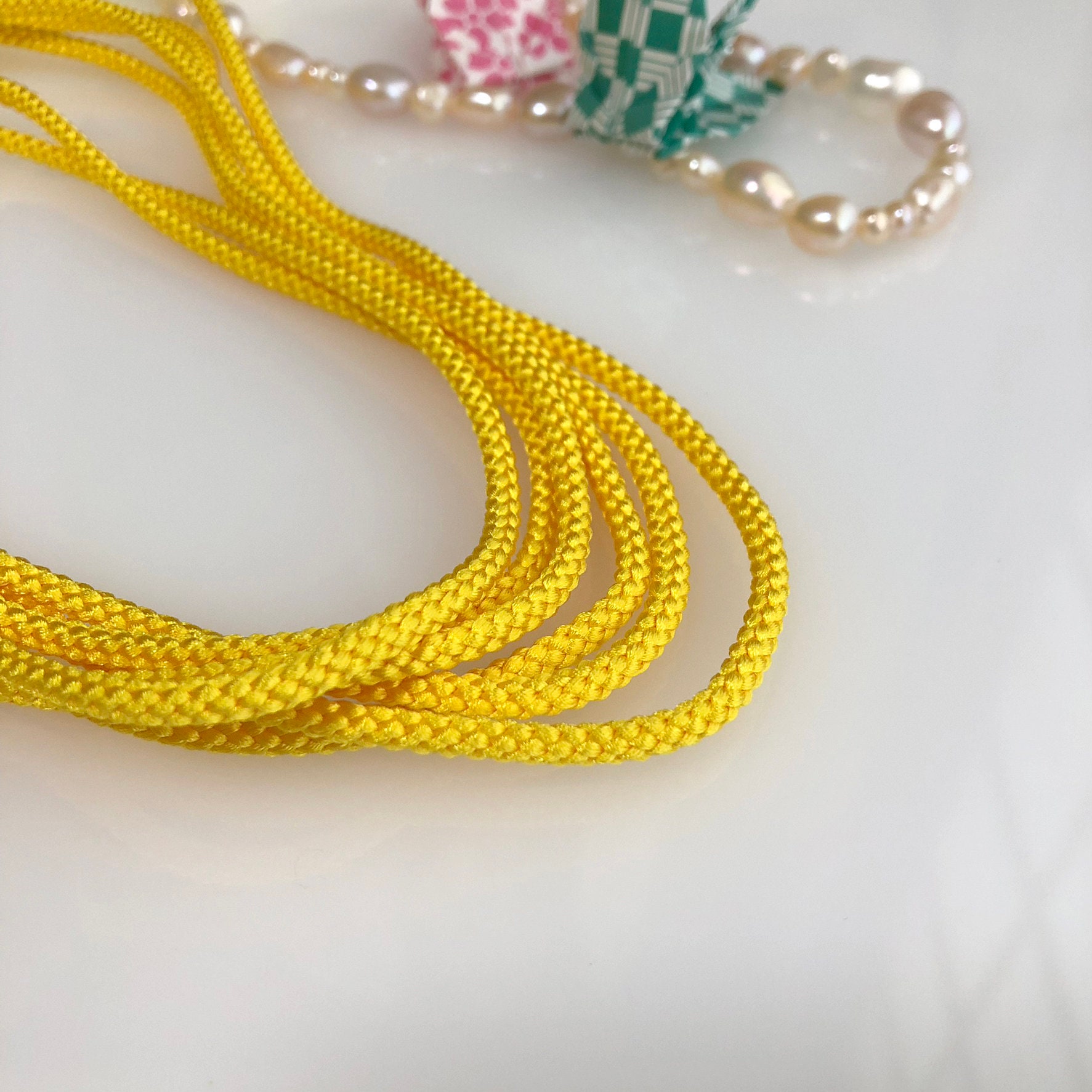 Yellow Silk round braided cord kumihimo Japanese silk cord/3mm/1 meter ...