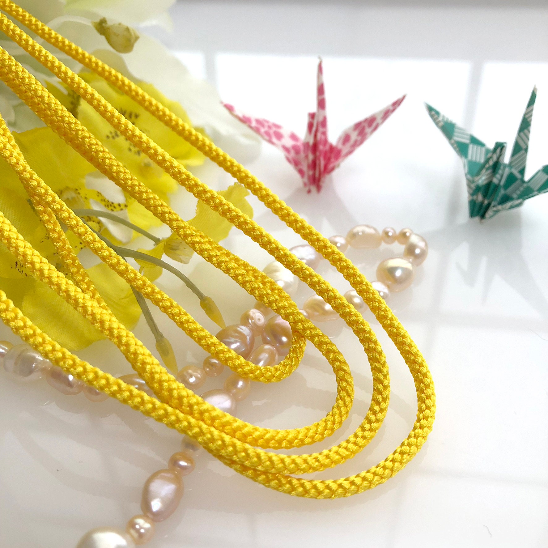 Yellow Silk round braided cord kumihimo Japanese silk cord/3mm/1 meter ...