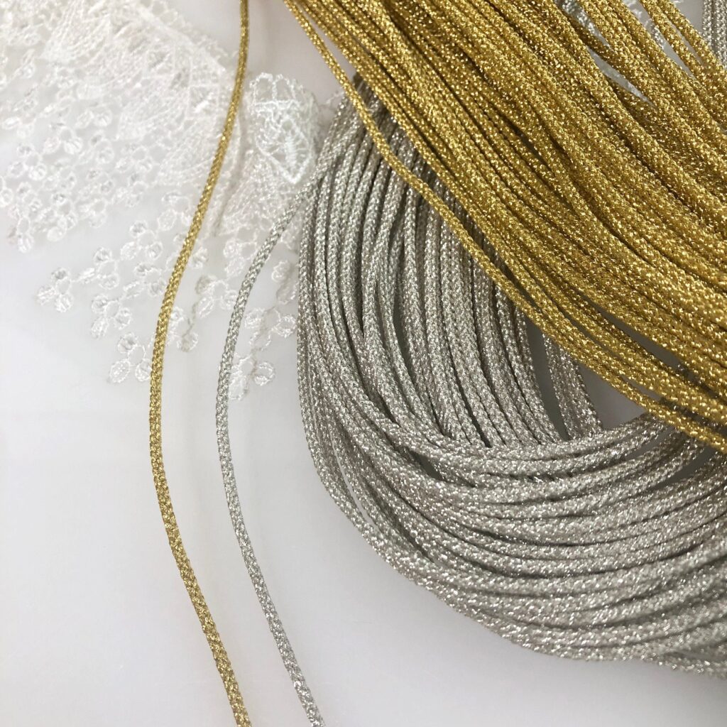 Gold & Silver round metallic cord kumihimo 2mm 8strands “Edouchi himo ...